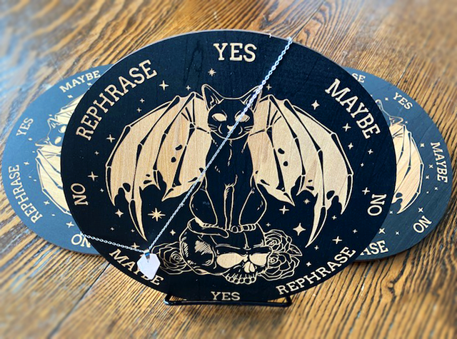 Winged Cat & skull Pendulum Board – House of Black Cat Magic