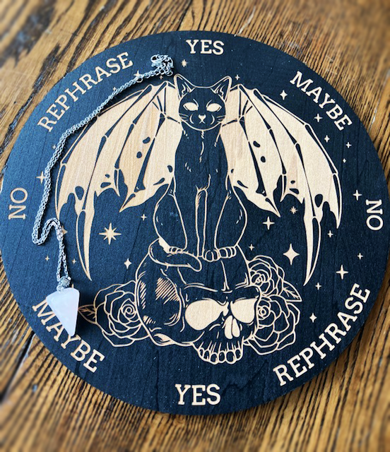 Winged Cat & skull Pendulum Board – House of Black Cat Magic